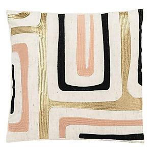 Safavieh Home Collection Aethia Mid-Century Modern 18-inch Multicolored Decorative Accent Pillow PLS7200A-1818, Gold/Black/Cream/Pink