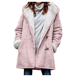 Winter Coats for Women 2024 Trendy Plus Size Sherpa Fleece Lined Distressed Jackets Hooded Parka Faux Suede Pea Coat Outerwear, chamarras de mezclilla para mujer, plus size leather jacket Pink 3x