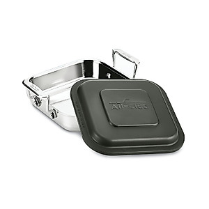 All-Clad Specialty Stainless Steel and Plastic Lid Square Covered Baking Pan 8x8 Inch Oven Broiler Safe 600F Pots and Pans Silver