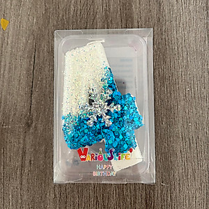 Blue Birthday Candles 3, Blue and White Glitter Birthday Number 3 Candles with Snowflake Party Supplies