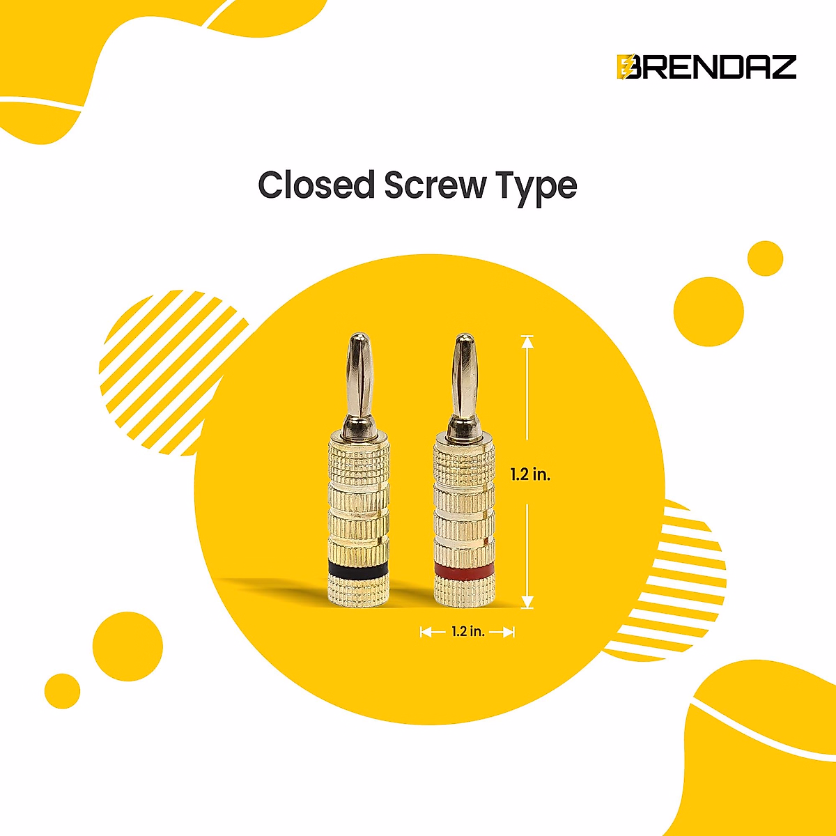 BRENDAZ Speaker Banana Plugs- Closed Screw Type 24k Gold Plated for Speaker Wire, Amplifiers and Sound Systems (5 Pair Banana Plugs) (10 psc)