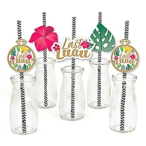 Big Dot of Happiness Last Luau - Paper Straw Decor - Tropical Bachelorette Party and Bridal Shower Striped Decorative Straws - Set of 24