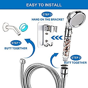 Shower Head with Handheld, DORARA Showerheads with Hose and Holder, High-Pressure Water Saving Mineral Cleansing Shower Head, RV Handheld Shower Heads, Shower Sprayer, 3 Shower Modes , Extra Refills