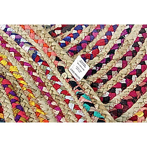 COTTON CRAFT Jute Chindi Braid Rag Rug - Boho Farmhouse Rustic Area Accent Throw Rug - Handwoven Reversible Natural Recycled Cotton - Living Room Den Study Home Décor Gift - 8 Feet Round - Multi Color