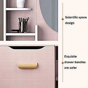 LEONYS Makeup Vanity Desk with Rounded Mirror, 3 Drawers, Vanity Set with Upholstered Stool, for Bathroom, Bedroom, Girls Vanity for Gift (Color : Pink)