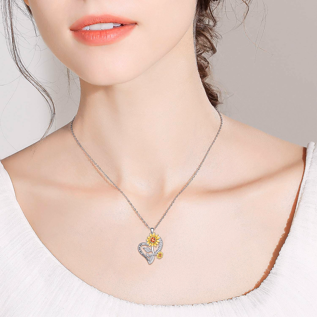 Distance Sunflower Necklace for Women S925 Sterling Silver Heart Necklace Jewelry,You are My Sunshine Pendant Necklaces Jewelry Gifts for Women Mom Wife