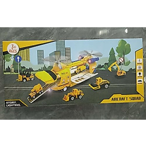 Airplane Toy with Construction Toy Cars Set, Transport Cargo Airplane with Lights and Sounds, 6 Mini Car Toys & 11 Road Signs, Toy Airplane Gifts for 3 4 5 6+ Years Old Kids Boys and Girls