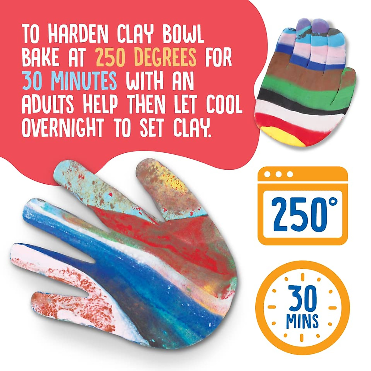 Peachy Keen Crafts Craft Sets for Kids Ages 5 and Up - Make Your Own Clay Hand Print Bowl - Includes Multicolor Clay, Cutting Tool, and Roller - Kid Craft Kit to Make Up to 3 Bowls