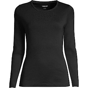 Lands' End Womens Long Sleeve Shaped 1x1 Rib Crew Black Regular Large