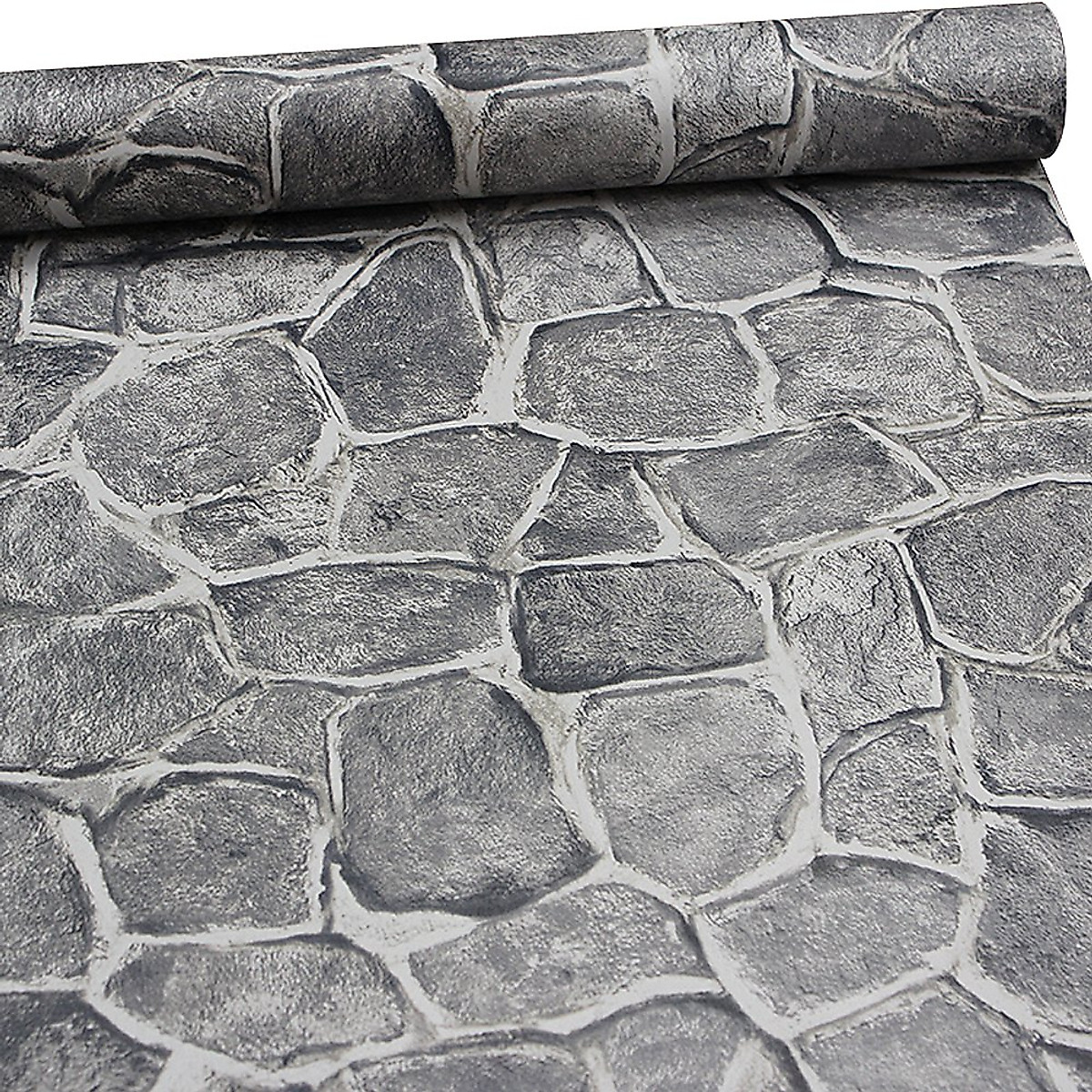 11 Yards Stone Wallpaper Peel and Stick Removable Castle Tower Rustic Contact Paper Self Adhesive Backsplash Wall Panels Decorative for Cabinets Kitchen Dark Grey Fortress