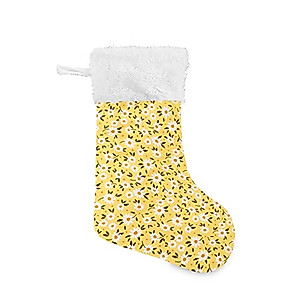 Kigai Christmas Stockings Yellow Daisy Flower Large Candy Stockings Stuffers Kids Cute Xmas Sock Decorations 1PC for Home Holiday Party 12" x18"