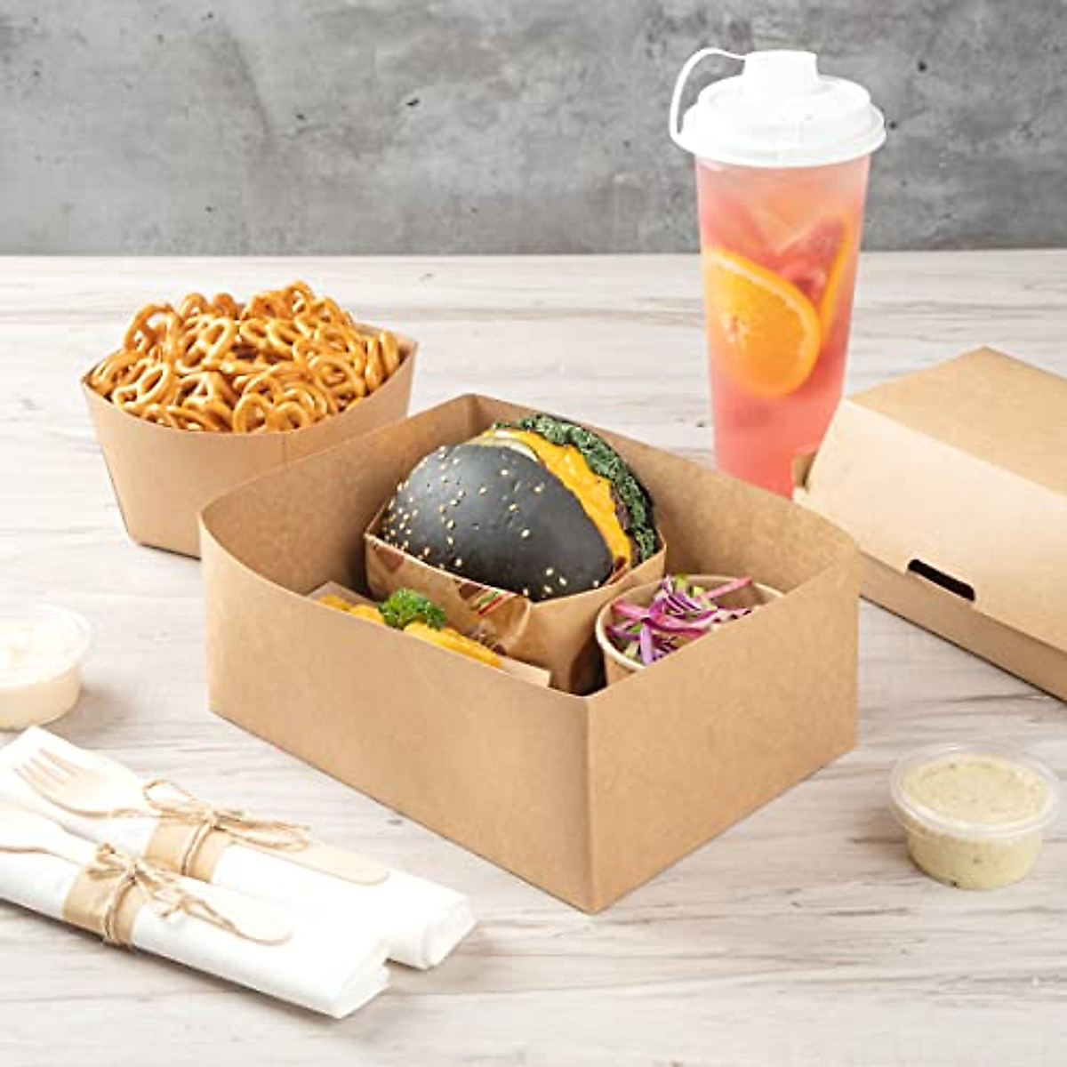 Restaurantware Bio Tek 8.4 x 6 x 3.5 Inch Burger Trays 100 Disposable Paper Food Trays - Recyclable Sturdy Kraft Paper Movie Snack Trays For Meals Snacks And Baked Goods