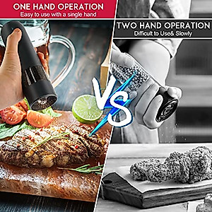 Electric Salt and Pepper Grinder Set - Automatic Pepper and Salt Mill Grinder USB Rechargeable with Adjustable Coarseness LED Light One Hand Operation