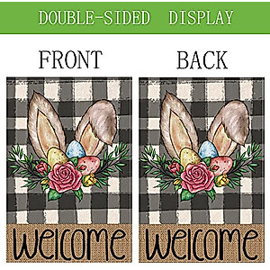 Easter Garden Flag 12 x 18 Inch Vertical Buffalo Plaid Double Sided Decorative Welcome Easter Bunny Ears Easter Decor for Outside Yard Outdoor Farmhouse Easter Decorations…