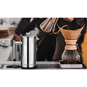 vitasunhow Insulated French Press Coffee Maker Stainless Steel Double-Wall Metal 3 Level Filtration System, Rust-Free Dishwasher Safe