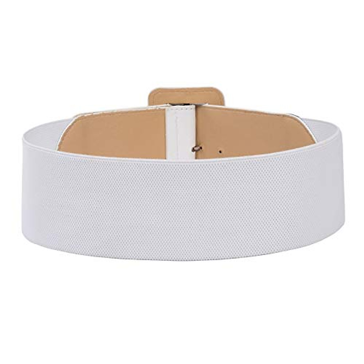 GRACE KARIN Ladies High Stretchy Waist Wide Patent Fashion Plain Leather Belt White L
