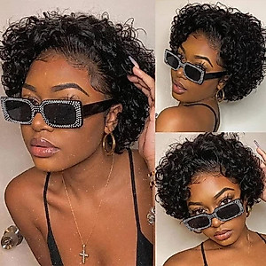 BAIHONG 6 inch Lace Front Pixie Cut Wig With Short Curly Human Hair - 13X1 HD Lace, Plucked and Bleached Knots - For Black Women