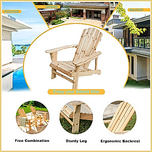 LOKATSE HOME Outdoor Wooden Adirondack Classic Fire Pit Chair for Deck Yard/Garden, Natural Wood