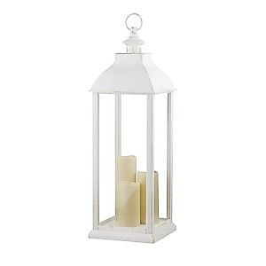 Alpine Corporation 28" Tall Outdoor Battery-Operated Lantern with LED Lights, White