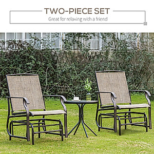 Outsunny 2 Piece Glider Set, Outdoor Swing Chairs, Patio Rocking Armchairs with Breathable Mesh Fabric, Steel Frame for Garden, Backyard, Patio, Dark, Brown/Khaki