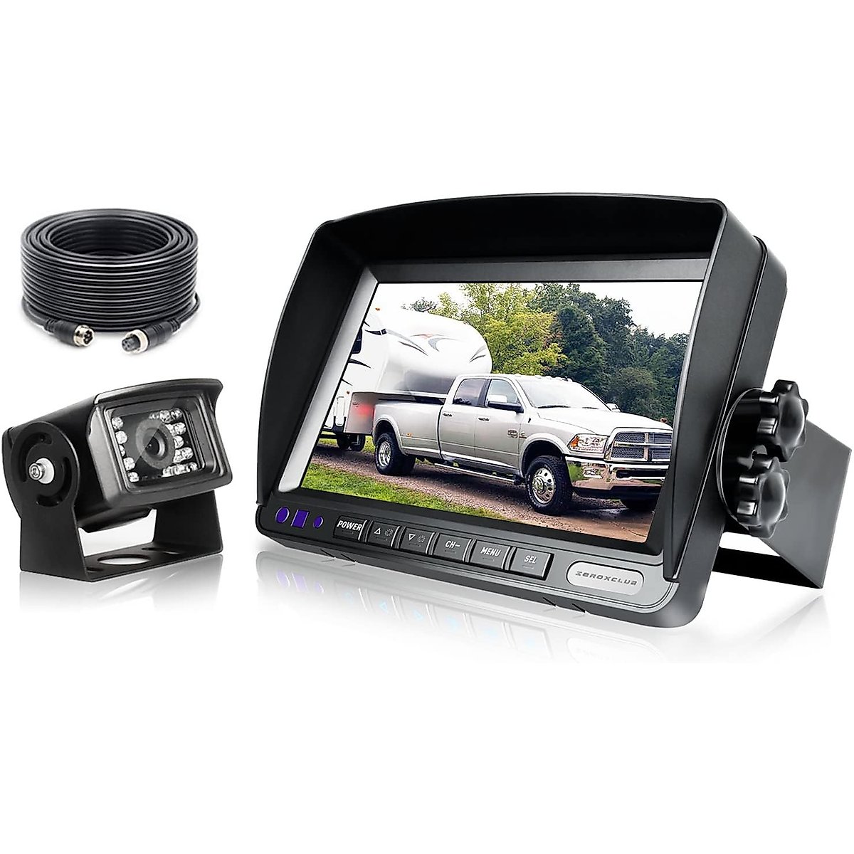 ZEROXCLUB HD Wired Backup Camera System Kit, Sharp CCD Chip, 100% Not Wash Up, IP69 Waterproof Rear View Camera + 7’’ LCD Monitor Reversing for Truck/Semi-Trailer/Box Trucks/RV (ERY01)