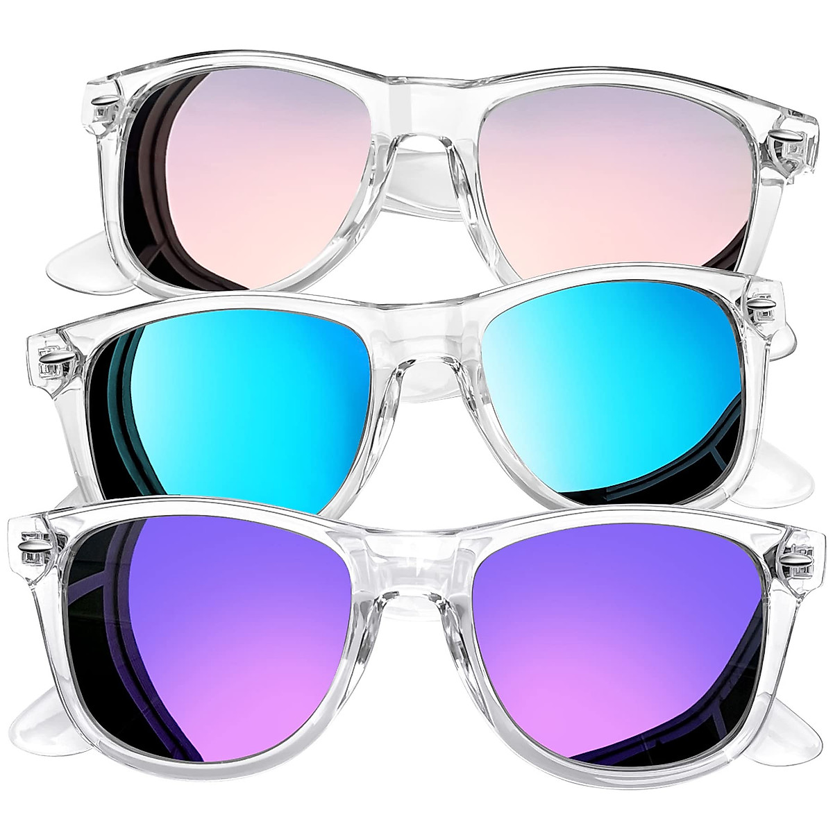Joopin Oversized Square Sunglasses Polarized Sun Glasses UV400 Clear Frame Shades for Women Men Trendy Mirrored Sunnies (Pink + Blue + Purple)
