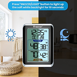 GEEVON Indoor Outdoor Thermometer Wireless Digital Hygrometer Temperature Gauge with Time, 200ft/60m Range Temperature Humidity Sensor