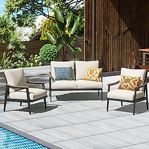 NATURAL EXPRESSIONS 3 Pieces Patio Furniture Set, Outdoor Furniture Sofa Sectional Modern Metal Patio Conversation Set with High Back Wicker Backrest & Loveseat for Balcony, Backyard, Deck, Porch