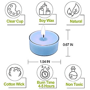 Kenking Lotus Scented Tealight Candles, 30 Pack Soy Wax Light Blue Tea Lights in Clear Cup, 4-5 Hour Burn Time for Dinner Table, Halloween Christmas and Holiday