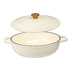 Lexi Home Enameled 5 Qt. Cast Iron Dutch Oven Braiser - Cream