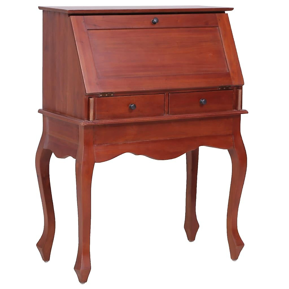 vidaXL Vintage-Style Secretary Desk - Solid Mahogany Wood Desk with Drawers and Compartments - Brown Finish, Rectangular Farmhouse Writing Desk
