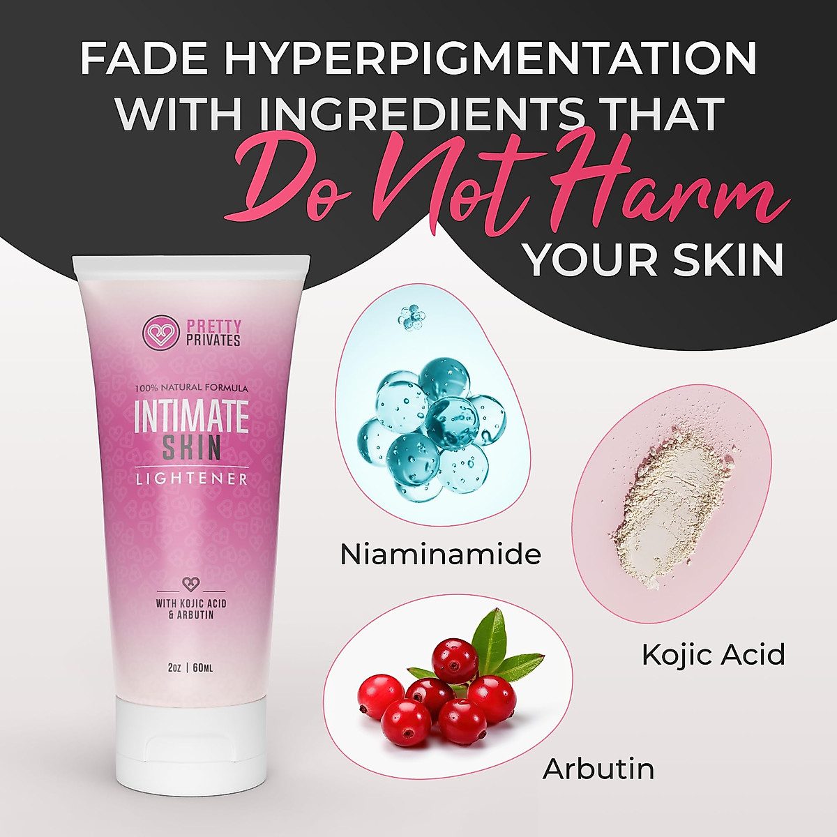 Pretty Privates Intimate Skin Cream Intimate and Sensitive Areas - Natural Dark Spot Corrector for Private Parts, Underarm, Elbow, Knees - Kojic Acid + Niacinamide + Arbutin (2oz)