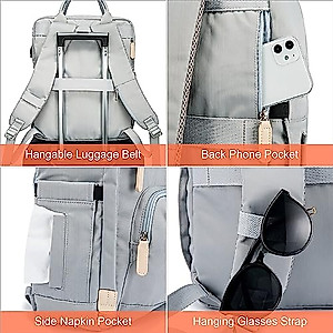 LOVEVOOK Laptop Backpacks for Women,Lightweight Cute Backpack with USB Charging Port Aesthetic Casual Travel Backpack 15.6 Inch,Grey