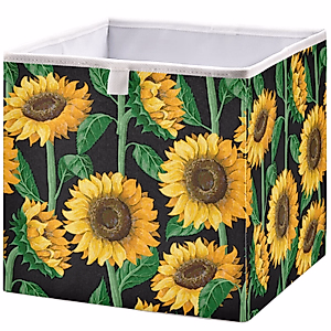 visesunny Closet Baskets Sunflower Storage Bins Fabric Baskets for Organizing Shelves Foldable Storage Cube Bins for Clothes, Toys, Baby Toiletry, Office Supply