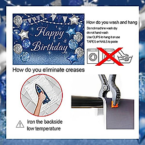Cenven Navy Blue Happy Birthday Backdrop Silver Glitter Balloons Star Flag Sequins Background Adult Men Women Birthday Party Decoration Cake Table Photo Booth (7x5FT, Blue)