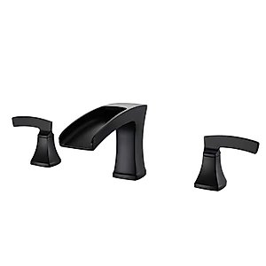 Artiqua Roman Tub Faucet Waterfall Tub Filler Black Deck Mount Bathtub Faucets 3 Hole Brass Bathroom Faucets with 2 Handles