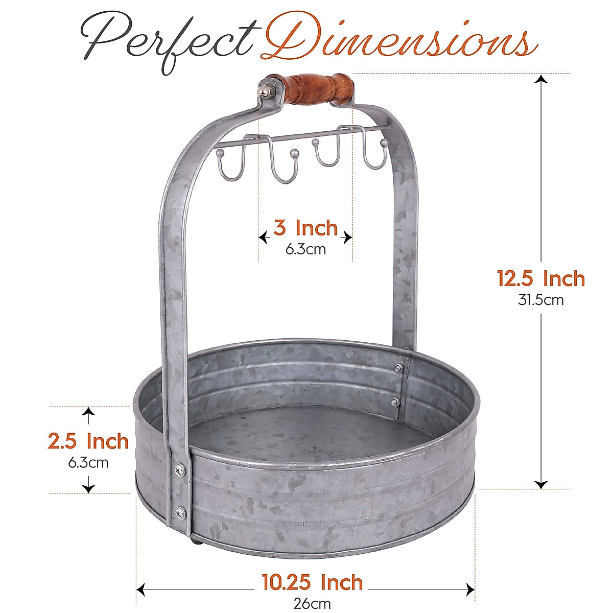 Autumn Alley Rustic Farmhouse Galvanized Coffee Mug Rack Organizer for Kitchen Counter | Mug Tree with Cup Hooks and Basket for Storage of k Cups and Accessories | Perfect for Coffee Bar