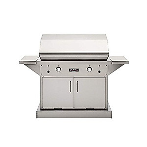 TEC Patio 2 FR Infrared Grill On Stainless Steel Pedestal with Two Side Shelves and Half Warming Rack (PFR2LPCABS-PFR2WR19), Propane Gas