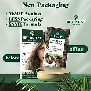 Herbatint Permanent Haircolor Gel, 7N Blonde, Alcohol Free, Vegan, 100% Grey Coverage - 4.56 oz