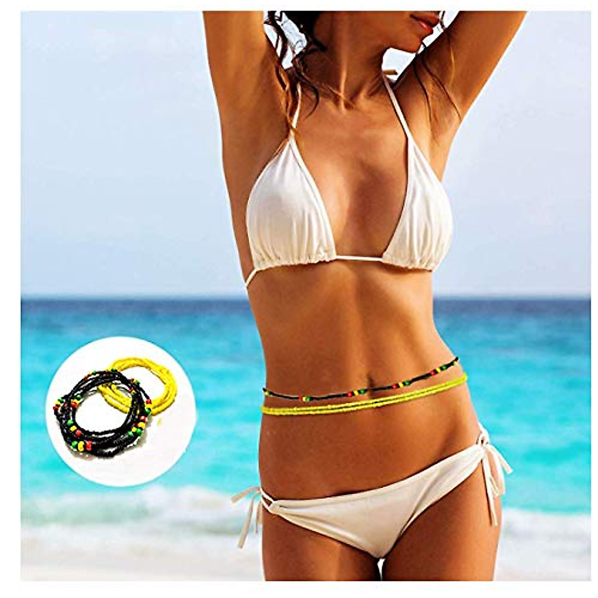 Tuoshei 12 Pieces Summer Jewelry Waist Bead Set Colorful Waist Bead Belly Bead African Waist Bead Body Chain Beaded Belly Chain Bikini Jewelry for Woman Girl (12PCS style7) (style 1)