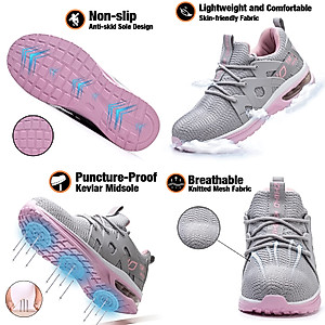 Kezhiho Steel Toe Shoes for Women Air Cushion Lightweight Work Shoes Comfortable Breathable Puncture Proof Slip Resistant Sneakers Indestructible Construction Industrial Safety Shoes (D0240438.5)