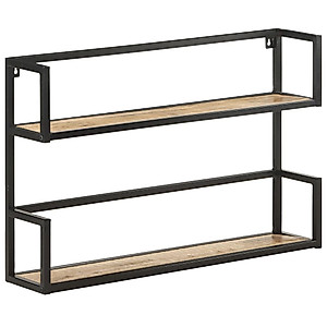 vidaXL Wall Shelf - Industrial Hanging Shelves with Black Iron Frame, Constructed from Rough Mango Wood, Ideal for Books and Decor Display, Size: 31.5"x7.9"x23.6"