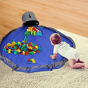 Fuoliystep Toy Storage Basket,Toy Organizer and Play Mat, Foldable Storage Basket Box with Drawstring Storage Bag Oxford Fabric Toy Storage Organizer with Detachable Playing Blanket and Basket Lid (B)