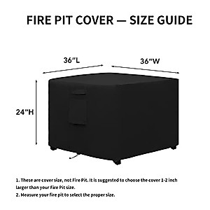 Easy-Going Outdoor Fire Pit Cover Square 36" Lx36 Wx24 H, Durable Outdoor Gas Firepit Cover, Waterproof and Weatherproof Cover for Fire Pit, Black