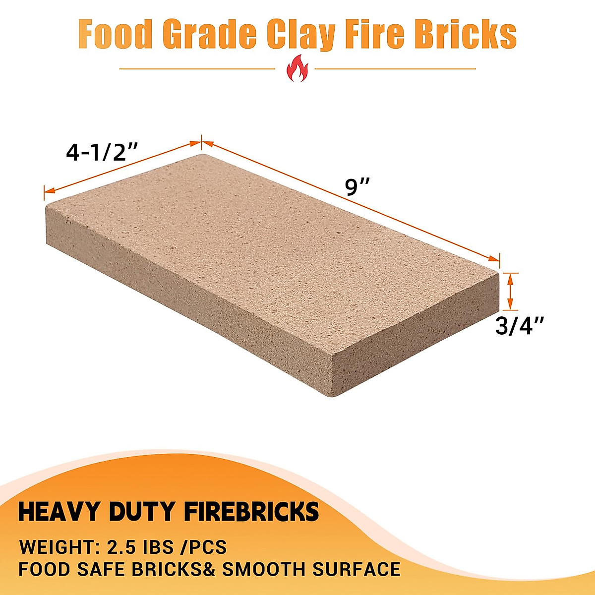 Firebricks, Food Grade Clay fire Bricks, 2700F Size 9″ x 4-1/2″ x 3/4″, Insulating Fire Bricks, 0.75" Thick Clay Firebricks Replacement for Wood Stoves, Fireplaces, Fire Pit, Kiln, Pizza Oven, 6 Pack