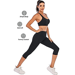 Steppe Naked Feeling High Waisted Yoga Pants Women's Workout Capris Leggings with Pockets Tummy Control Buttery Soft Running Compression Capris for Athletic Gym Exercise Fitness Black-XXL