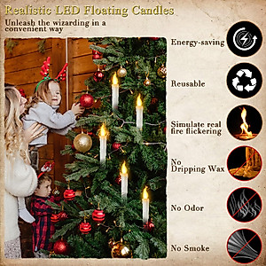 Floating Candles 12 Pcs, Halloween Decorations Candles with Magic Wand Remote Control-Battery Operated Flickering Flameless Candles for Halloween Decor, Chrismas Party, Birthday, Wedding, Church