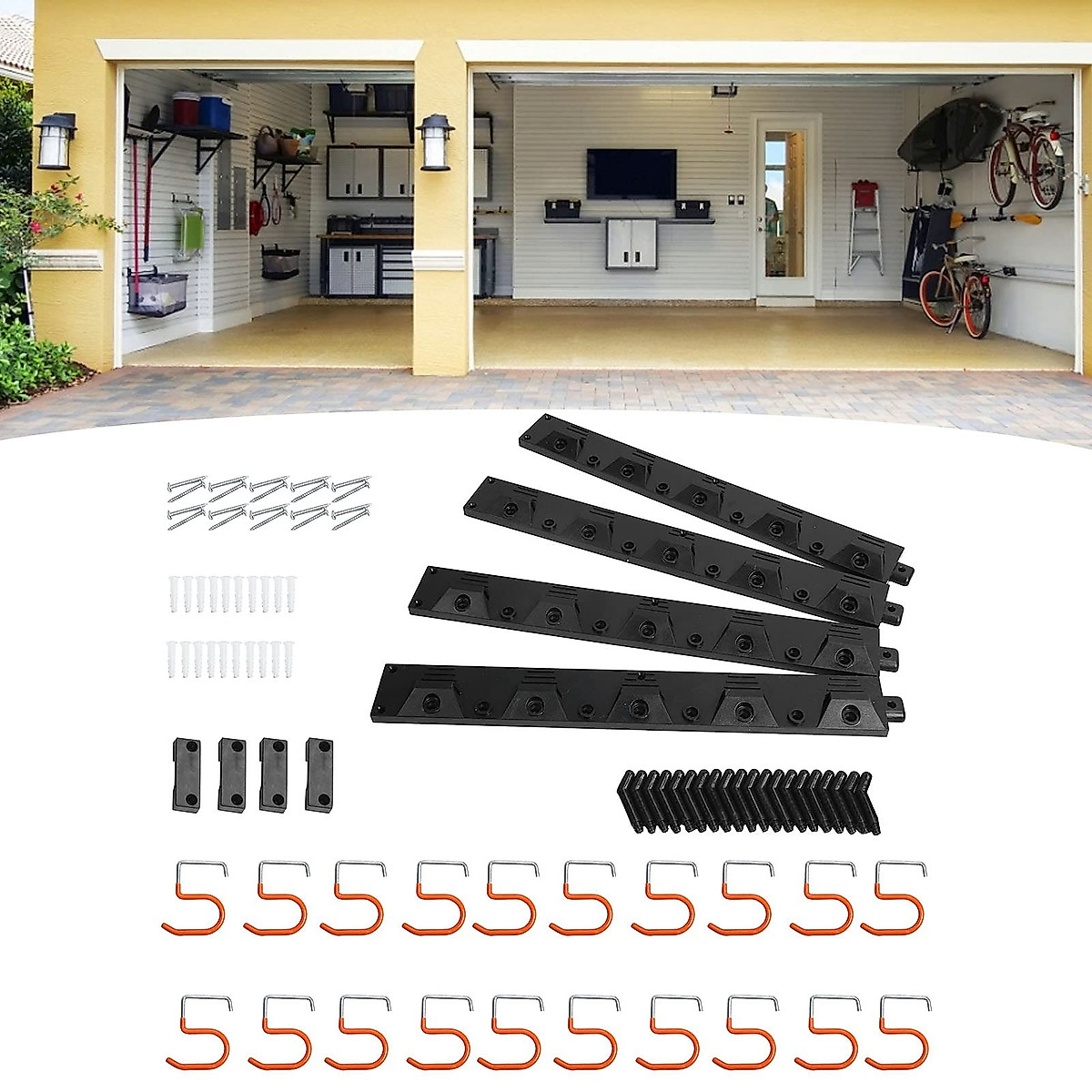 Milltrip Garage Organizer, 64in Garage Storage System Wall‑Mounted Garage Organizer Garden Tool Organizer Hanger for Home