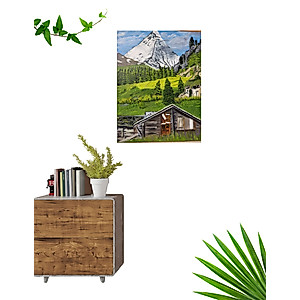 Handmade oil painting on Cotton canvas, Mountain And old House Green And Brown 100% Hand painted,Modern Artwork For Living Room.''20x16''