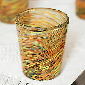 NOVICA Rainbow Centrifuge Hand Blown Multicolor Recycled Glass Water Glasses, 11 Oz, (Set Of 6)